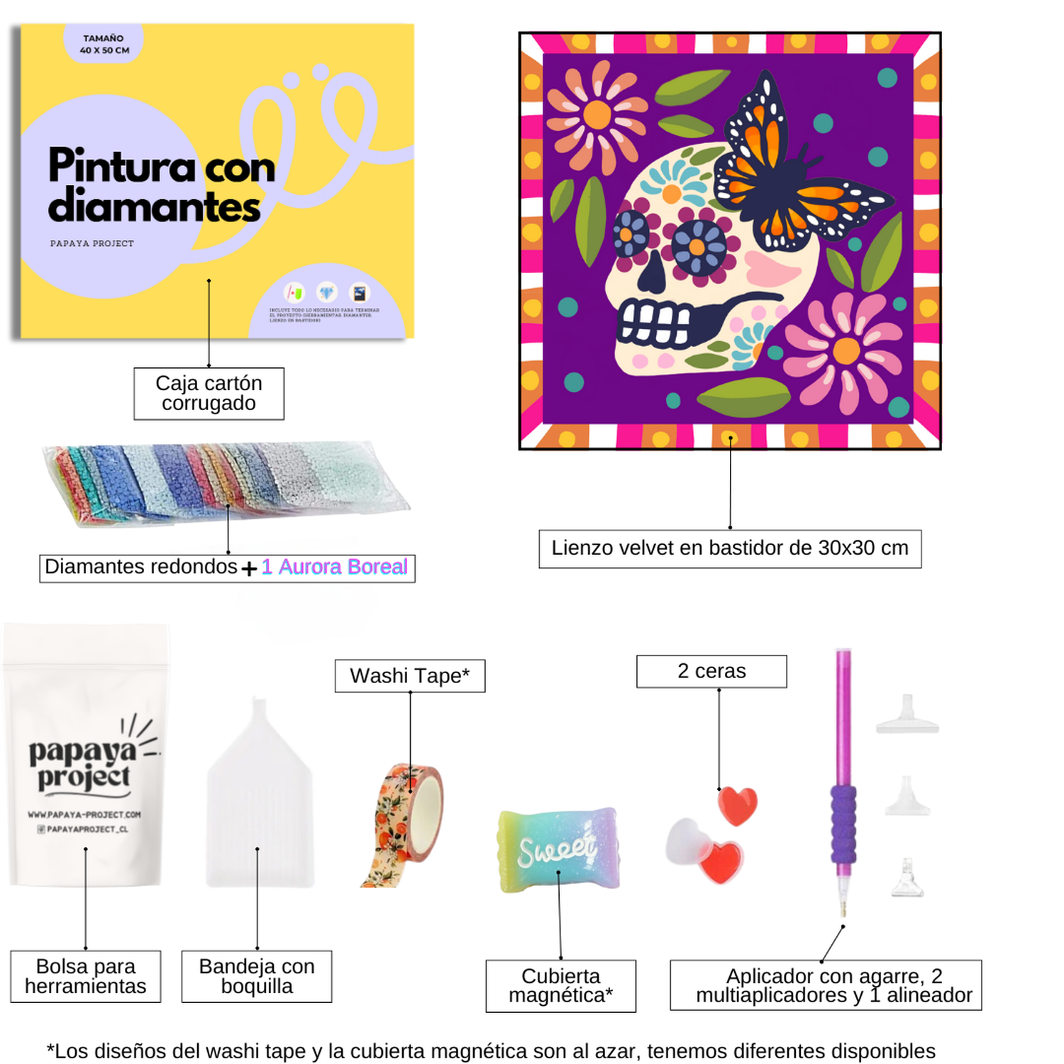 Diamond Painting en bastidor 30x30 Calavera Morado – Papaya Project